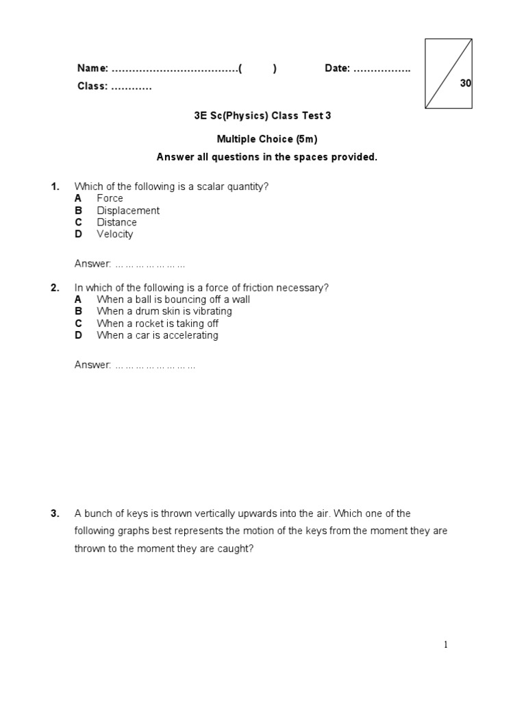 3e S Phy Test On Kinematics And Dynamics Pdf Acceleration Force