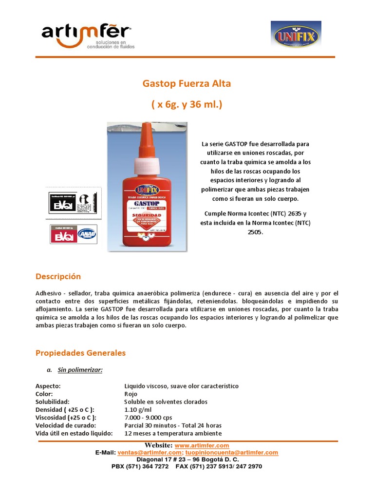 Gastop Fuerza Alta Unifix | PDF | Viscosidad | Solvente