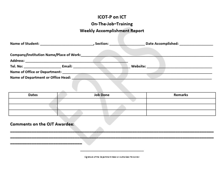 Weekly OJT Accomplishment Report Template | PDF | Career & Growth ...