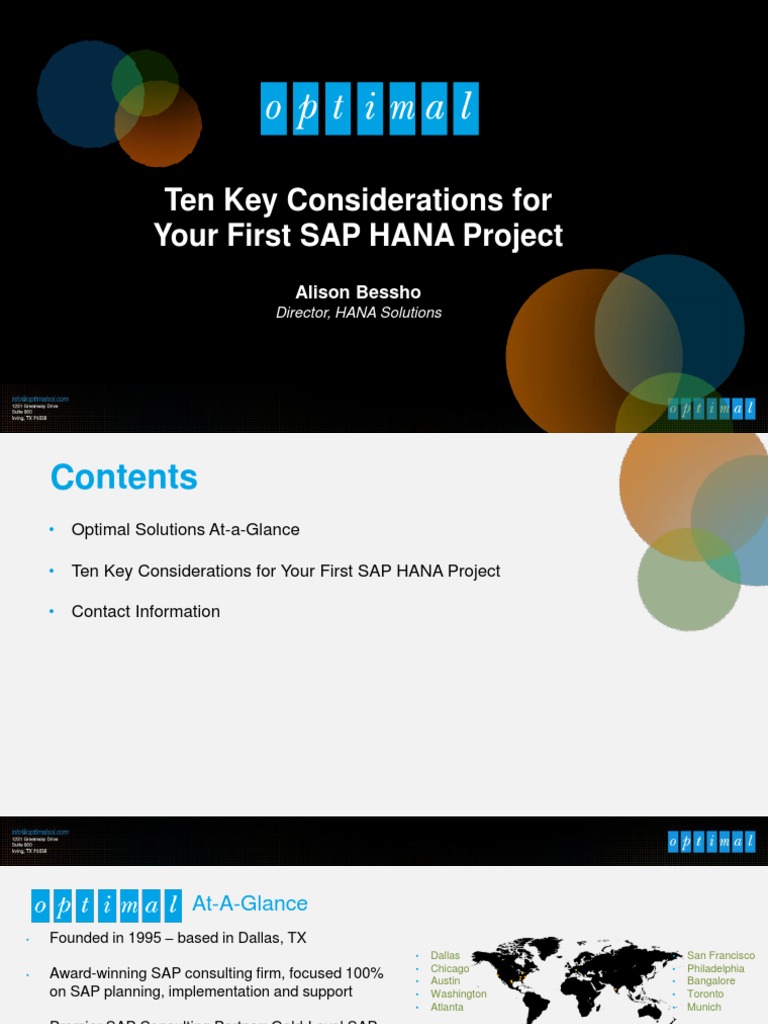 Ten Key Considerations For Your First SAP HANA Project: Alison Bessho ...