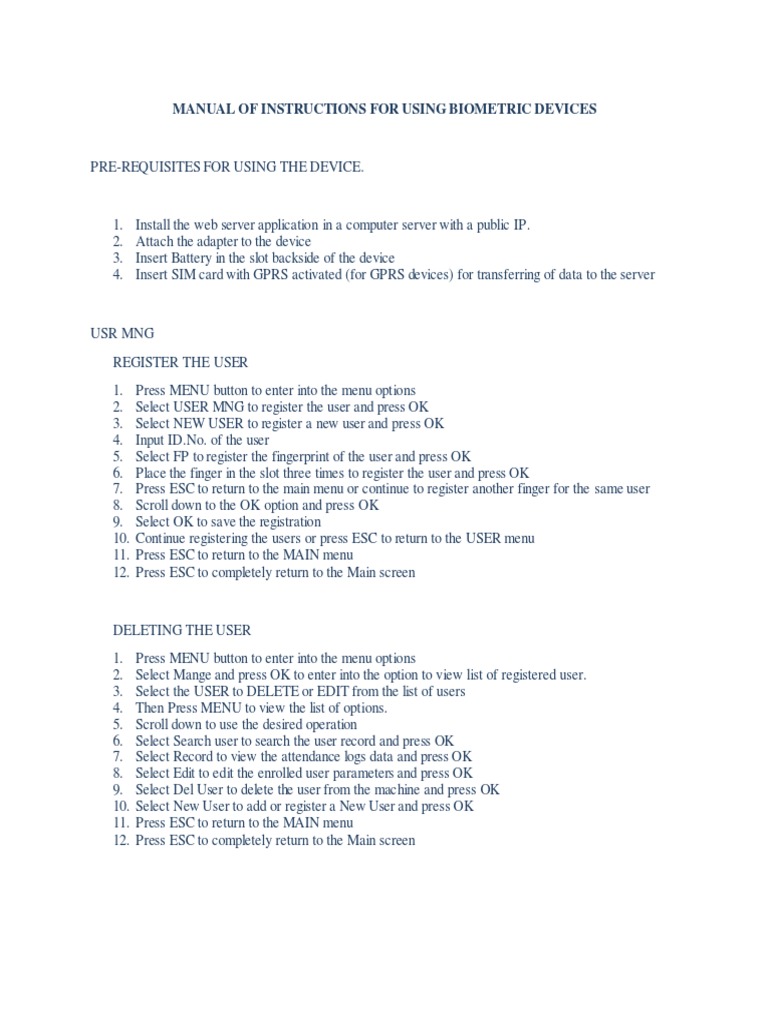 Biometric Device User Manual Guide | PDF | General Packet Radio Service ...