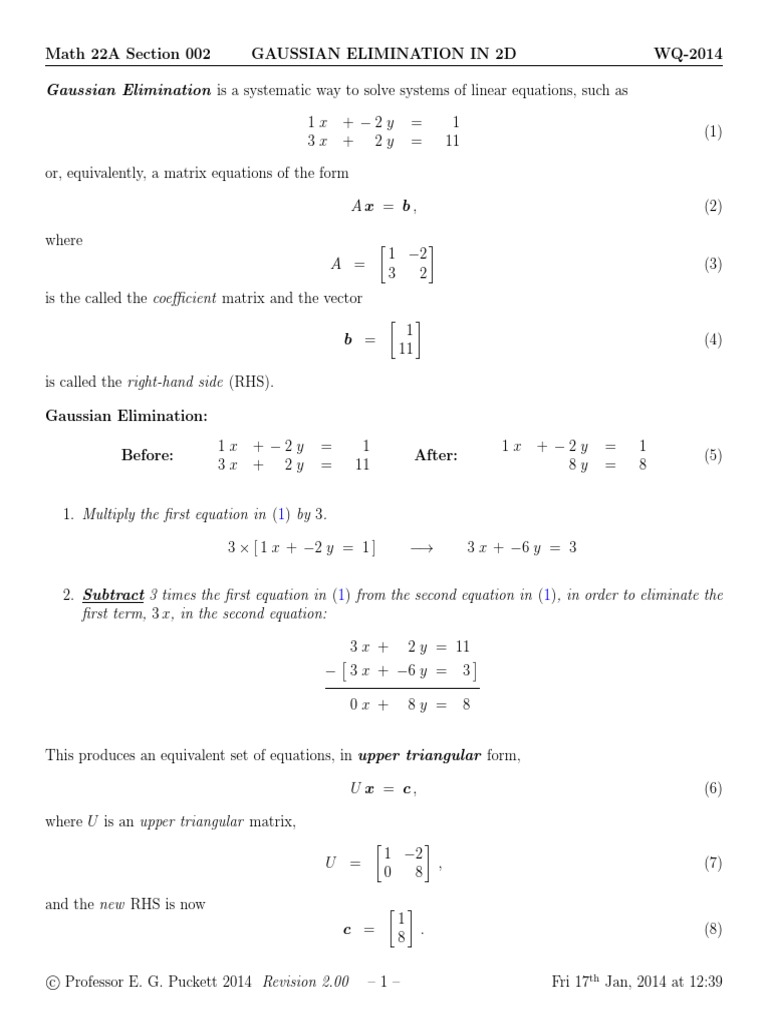 Gaussian Elimination in 2D | PDF | Equations | Matrix (Mathematics)