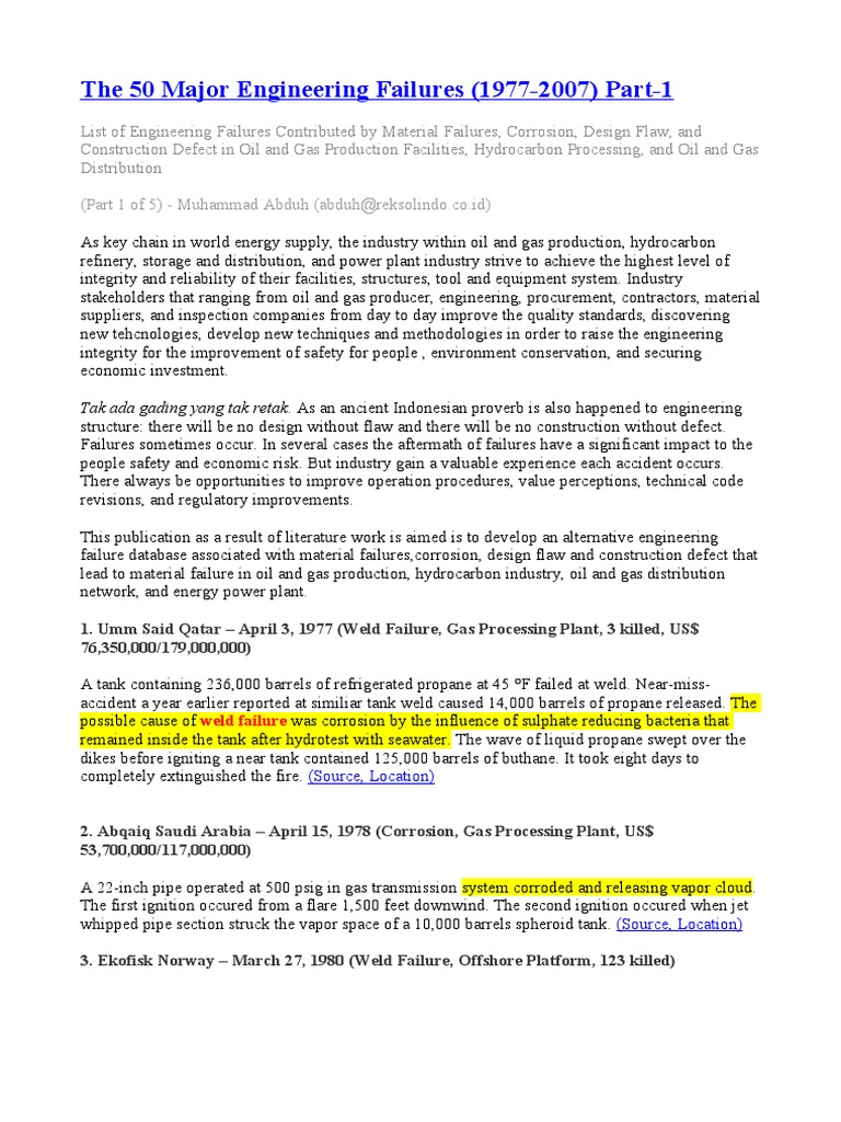 Major Failures in the Oil and Gas Industry: A Review of 50 Engineering ...