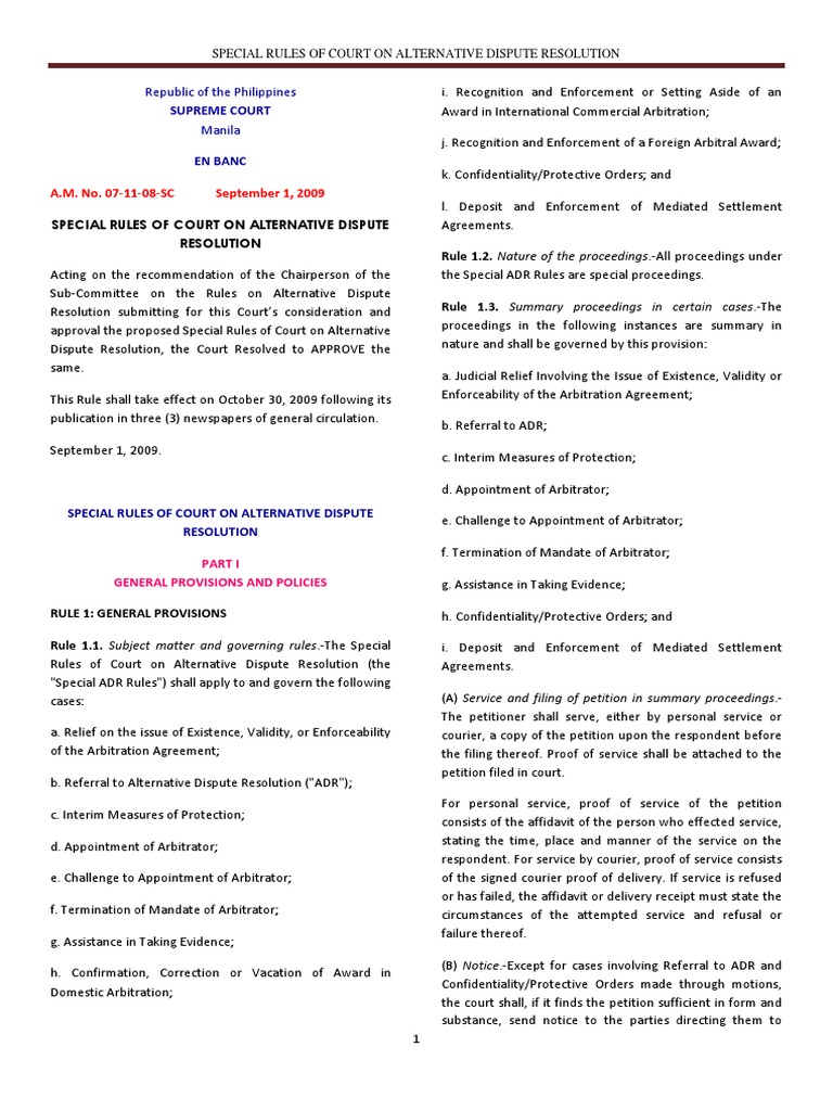 Rules of Procedure On Adr | Download Free PDF | Alternative Dispute ...