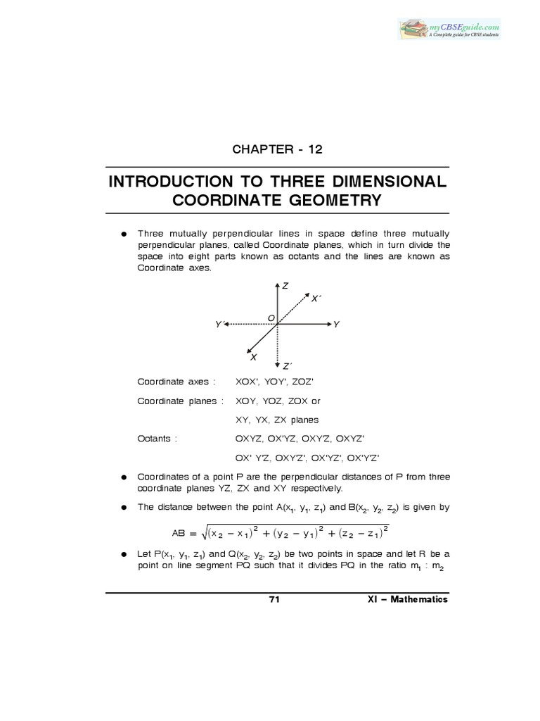Introduction to 3D Coordinate Geometry | PDF | Cartesian Coordinate ...