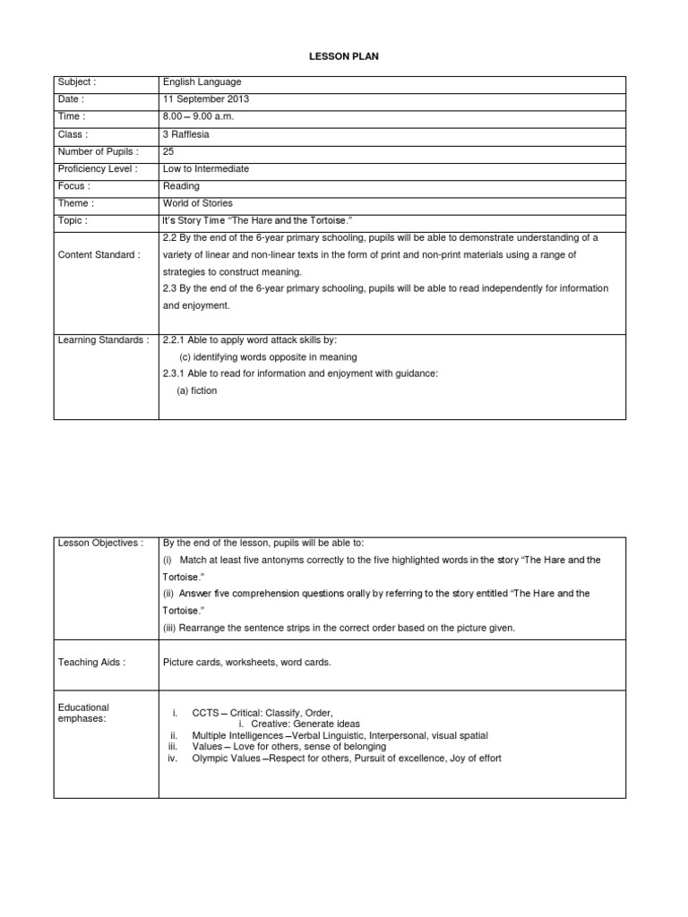 Reading Lesson Plan Year 3 | Lesson Plan | Reading Comprehension