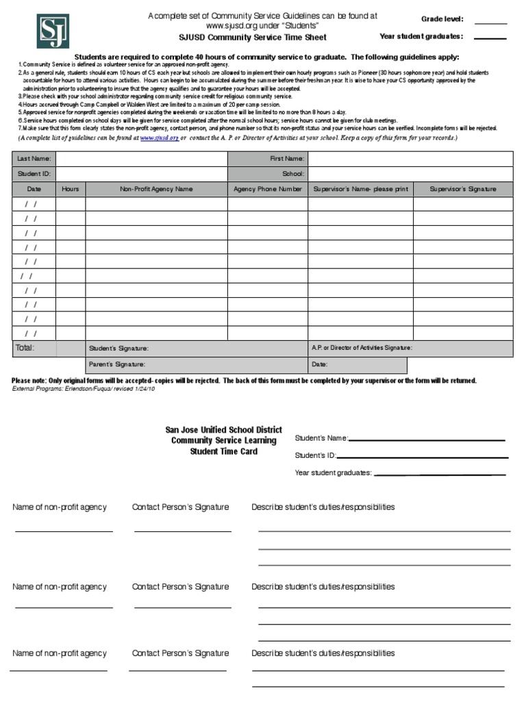 Community Service Timesheet | PDF | Business