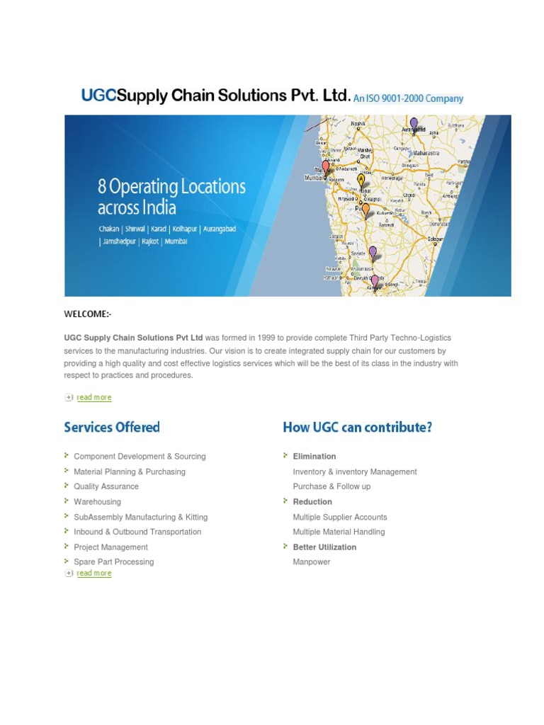Welcome:-: UGC Supply Chain Solutions PVT LTD Was Formed in 1999 To ...