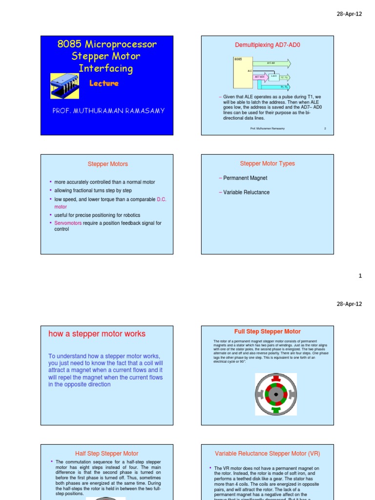 8085 - Lecture - Stepper Motor Interfacing - Prof. RAM | PDF | Magnetic ...