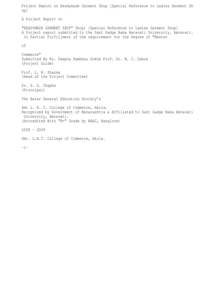 Project Report On Readymade Garment Shop Special | PDF | Fashion ...