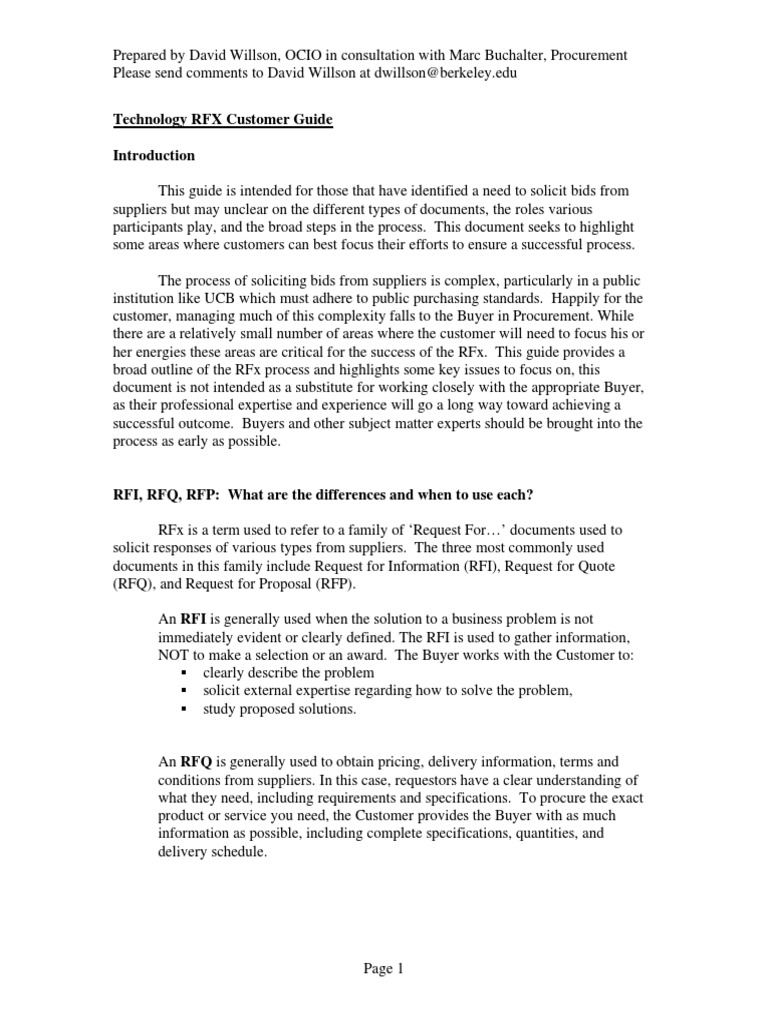 Technology RFX Customer Guide | PDF | Request For Proposal | Procurement