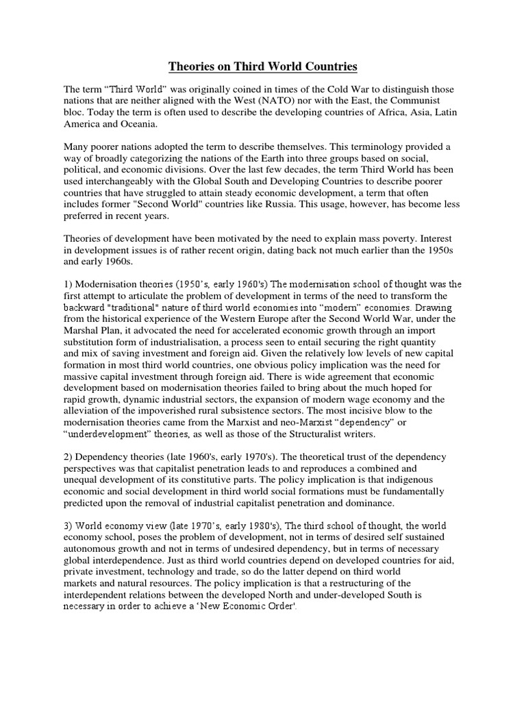 Theories On Third World Countries | PDF | Third World | Modernization ...