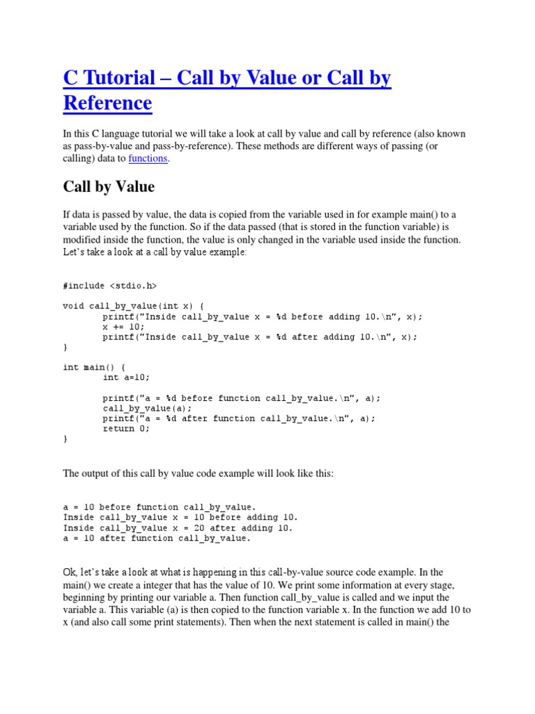 Call by Value and Call by Reff | PDF | Subroutine | Pointer (Computer ...
