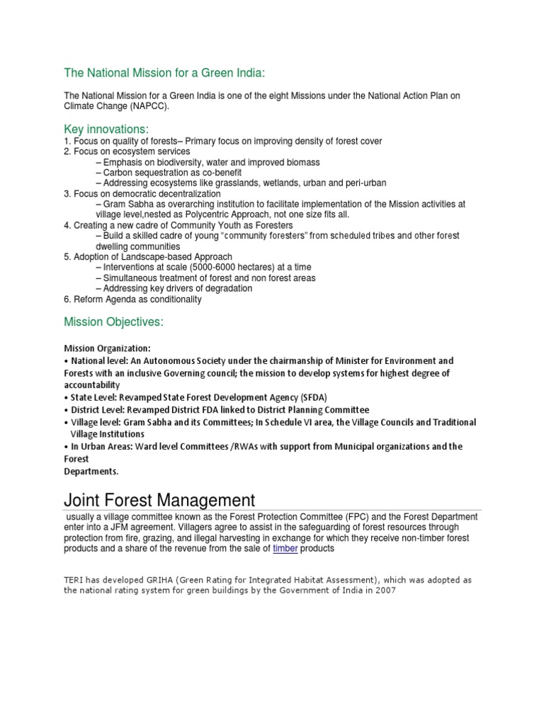 The National Mission For A Green India | PDF | Forests | Life Cycle ...