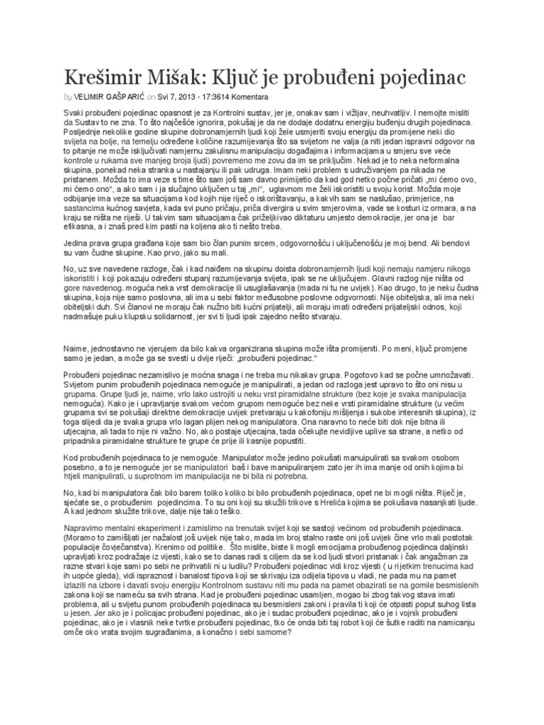 Ključ Je Probuđeni Pojedinac | PDF