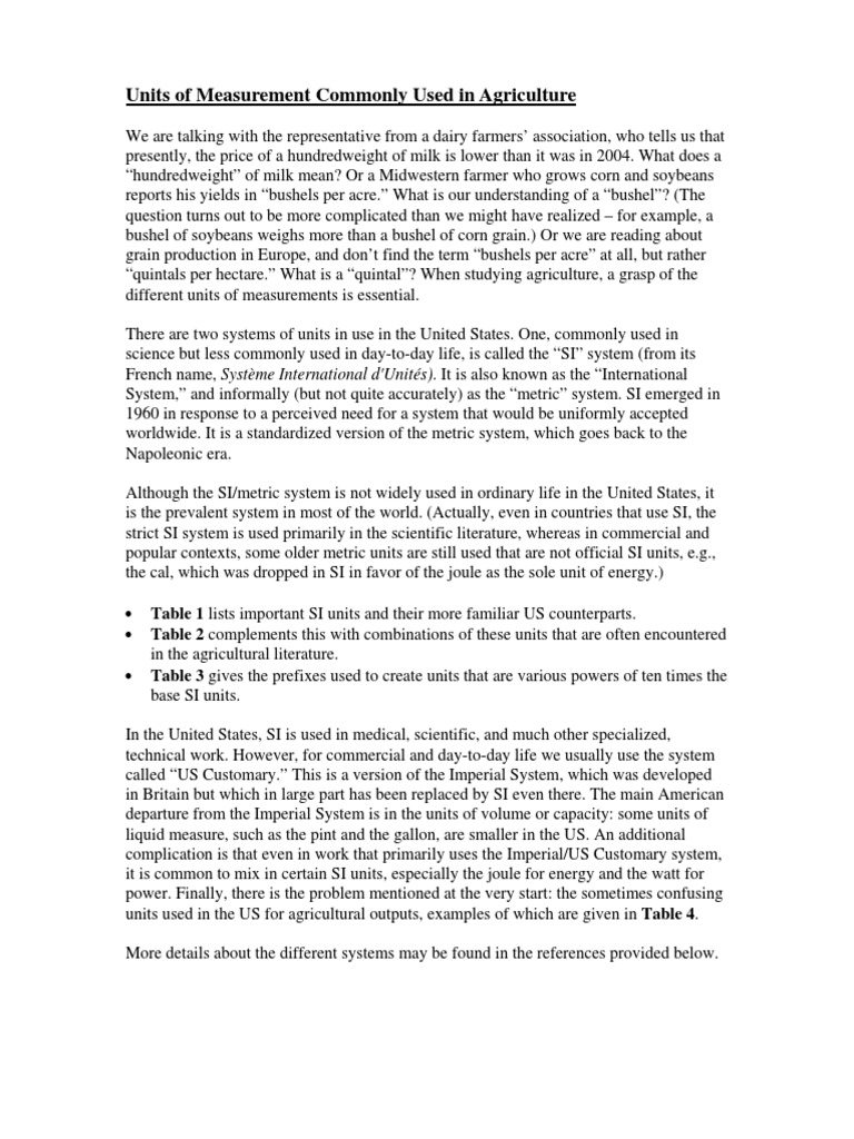 Units of Measurement Commonly Used in Agriculture | PDF | Pascal (Unit ...