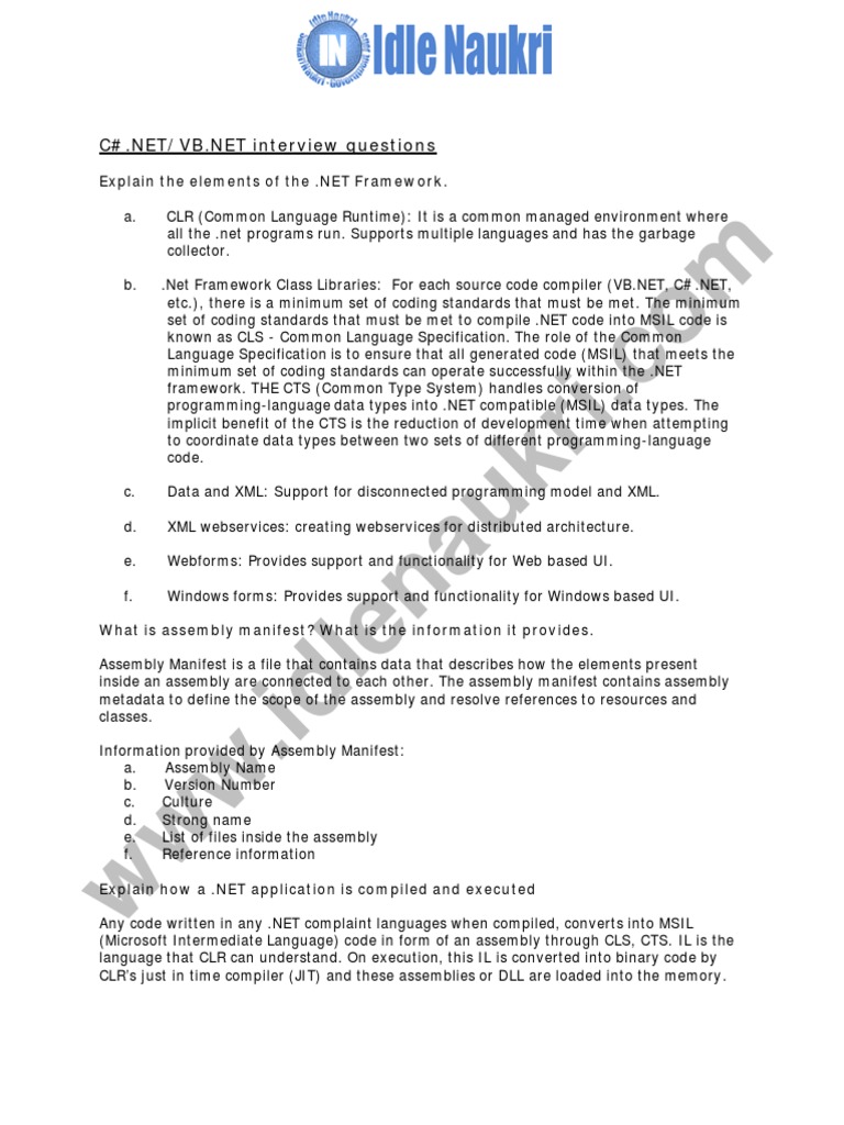 Csharp Interview Questions PDF | PDF | Computers Csharp Interview Questions PDF | PDF | Computers