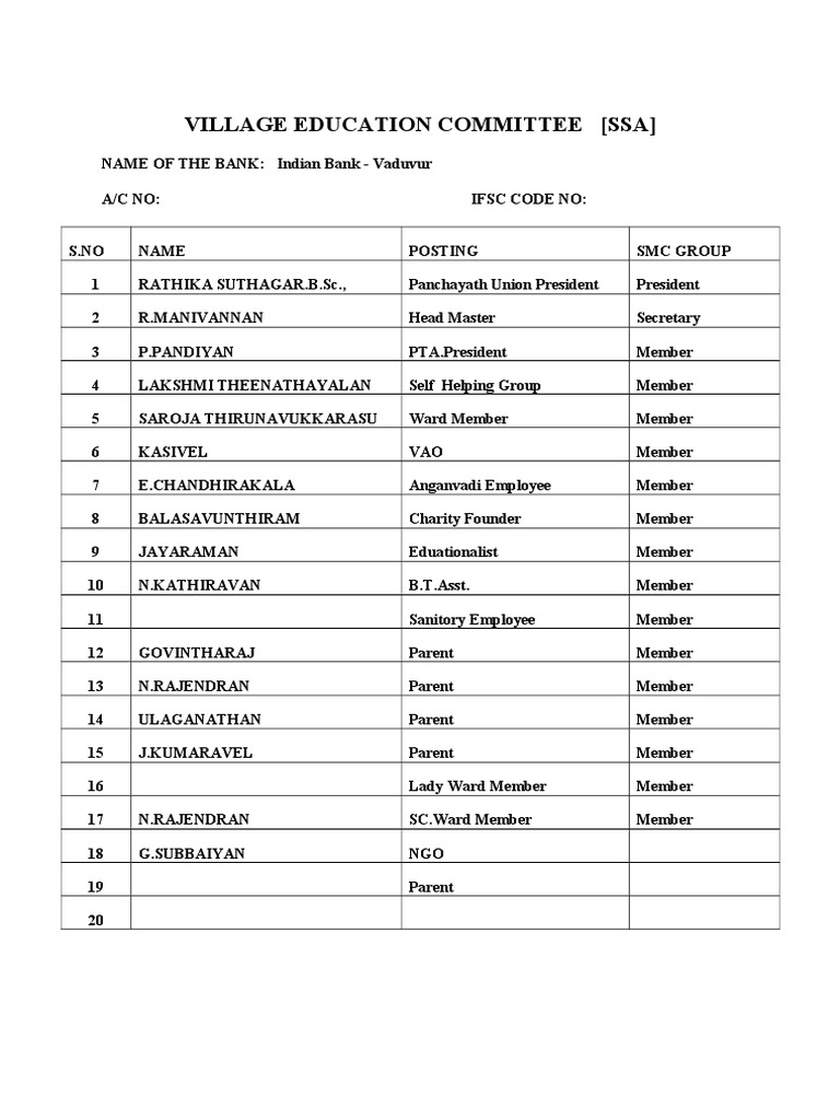 Village Education Committee Members List | PDF