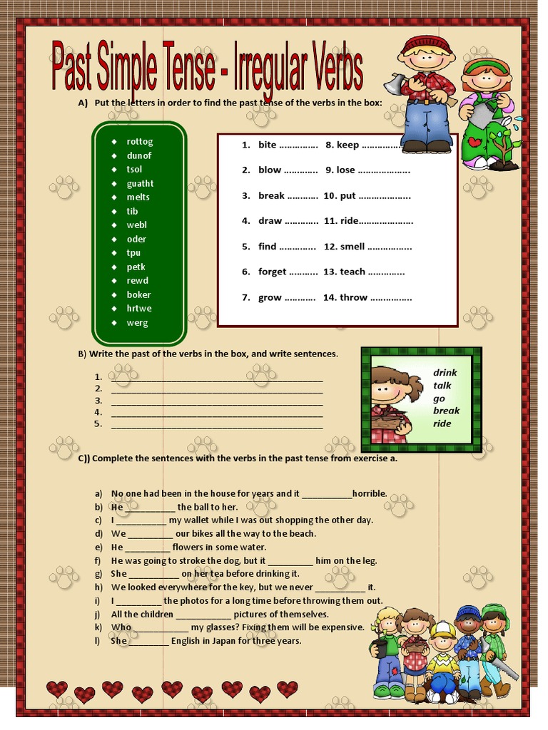 A) Put The Letters in Order To Find The Past Tense of The Verbs in The ...