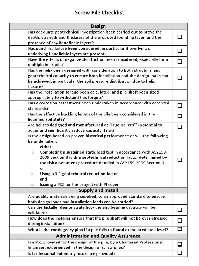 Screw Pile Checklist September 2012 | PDF | Deep Foundation ...