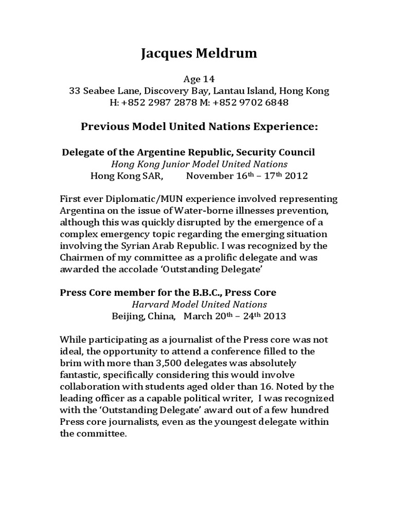 Mun Resume | PDF | Hong Kong | United Nations