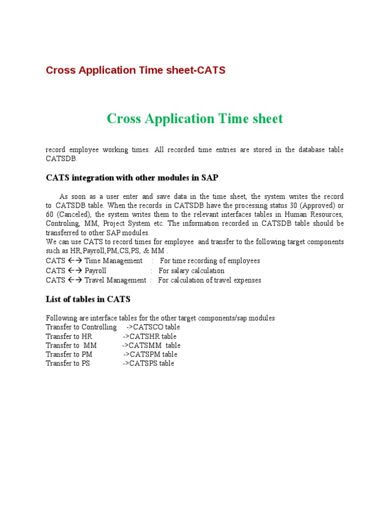 Overview of SAP CATS Functionality | PDF | Databases | Computer Data