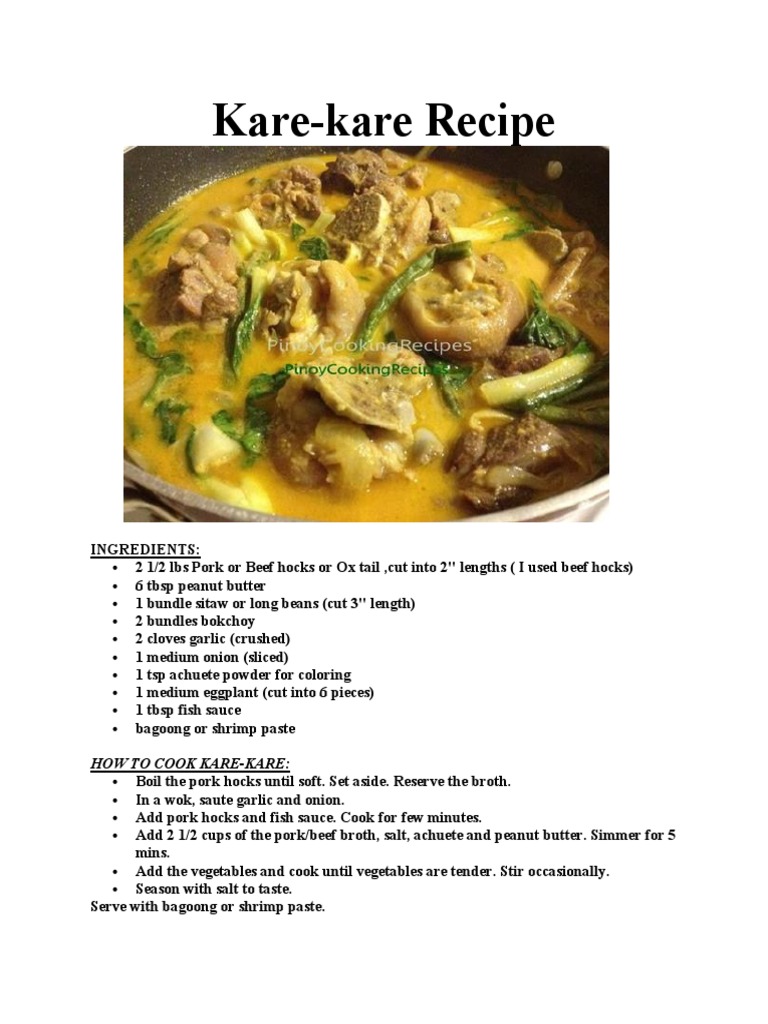 Kare-Kare Recipe: How To Cook Kare-Kare | PDF | Beef | Asian Cuisine