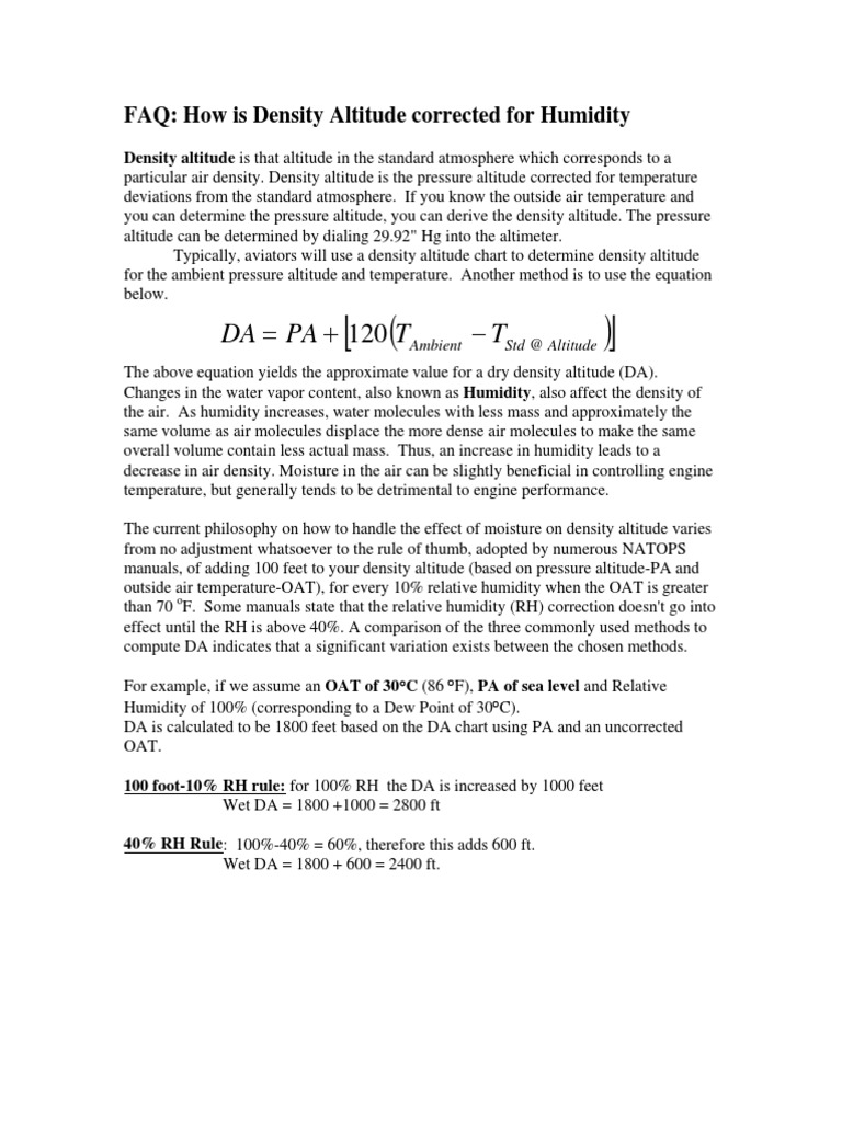 Density Altitude and Humidity Effects | PDF