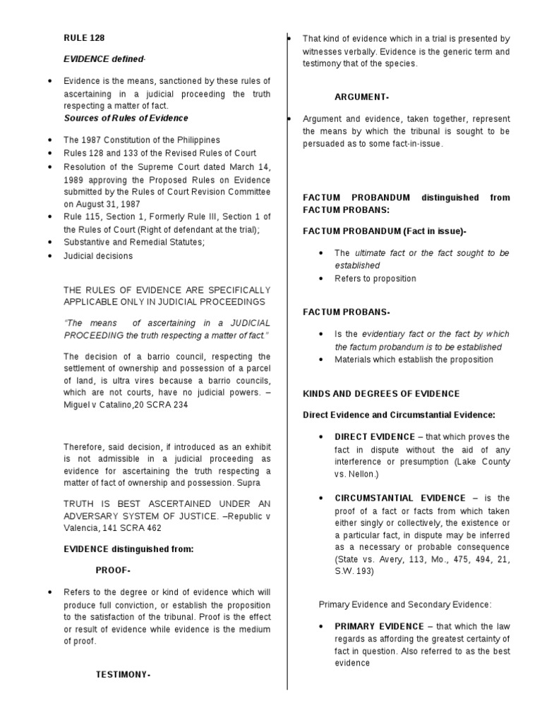 Philippine Judicial Evidence Guide | PDF | Relevance (Law) | Evidence (Law)