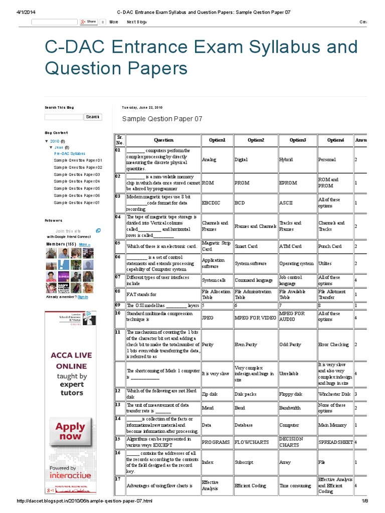 C-DAC Entrance Exam Syllabus and Question Papers: Sample Qestion Paper 07 | PDF | Inheritance ...