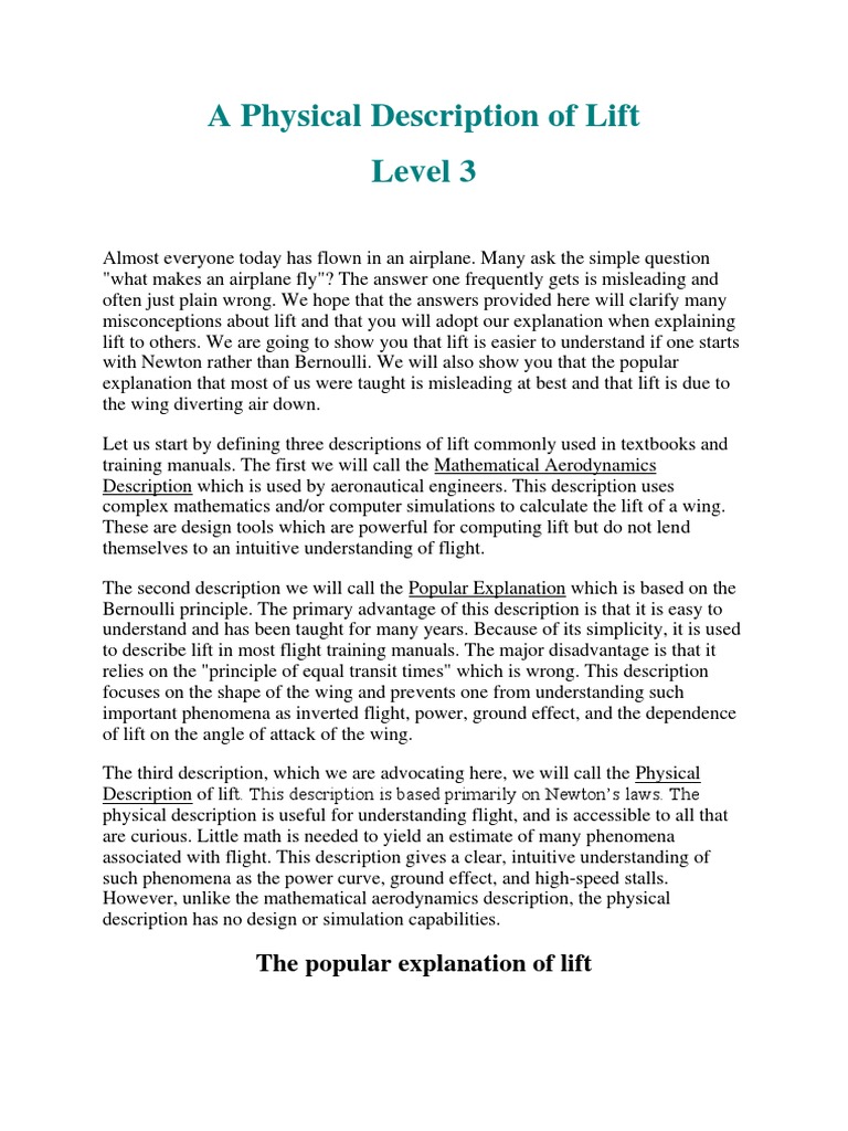Description of Lift | PDF | Lift (Force) | Drag (Physics)