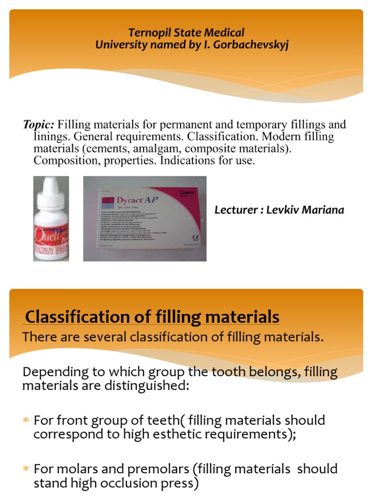 Filling Materials: Types and Uses | PDF | Dental Composite | Tooth Enamel
