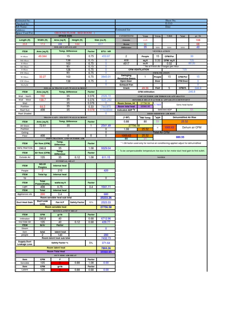 Cooling Load Estimatin Prg1 | PDF | Wall | Air Conditioning