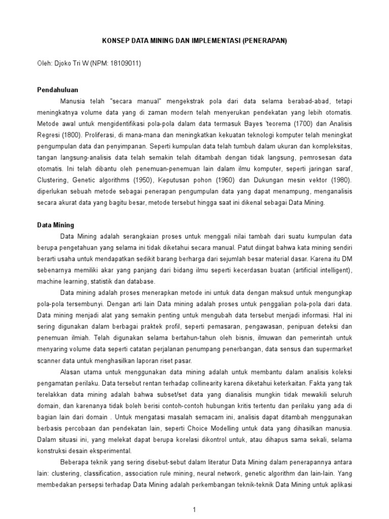 Konsep Data Mining Dan Implementasi | PDF