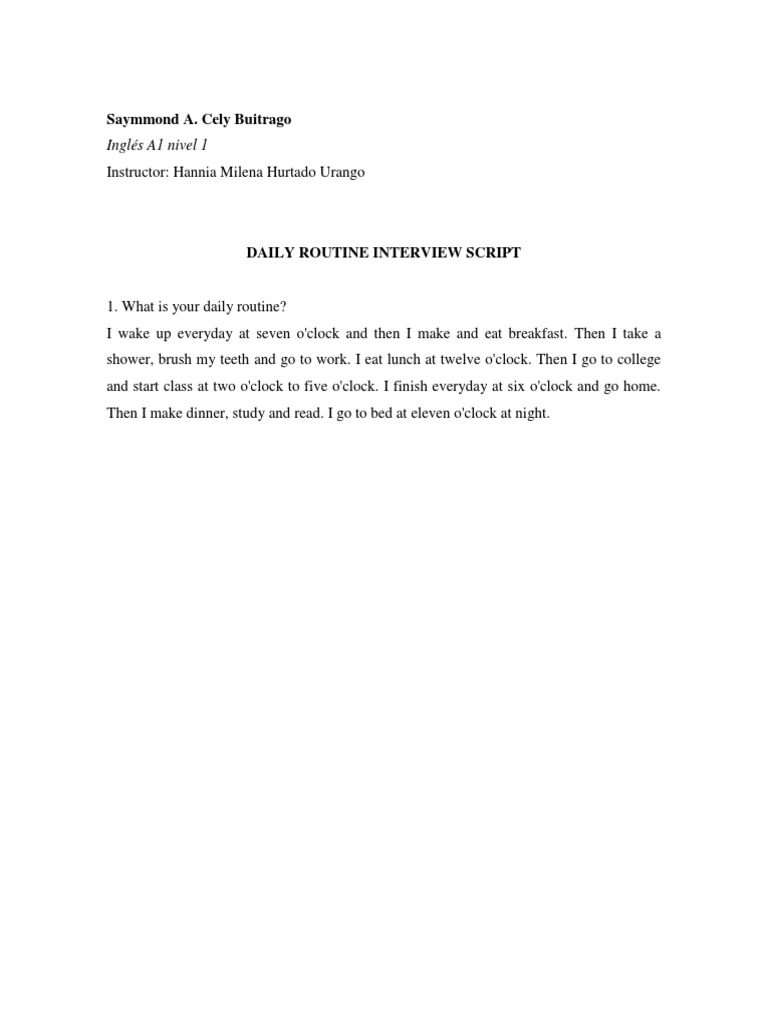 Daily Routine Interview Script | PDF