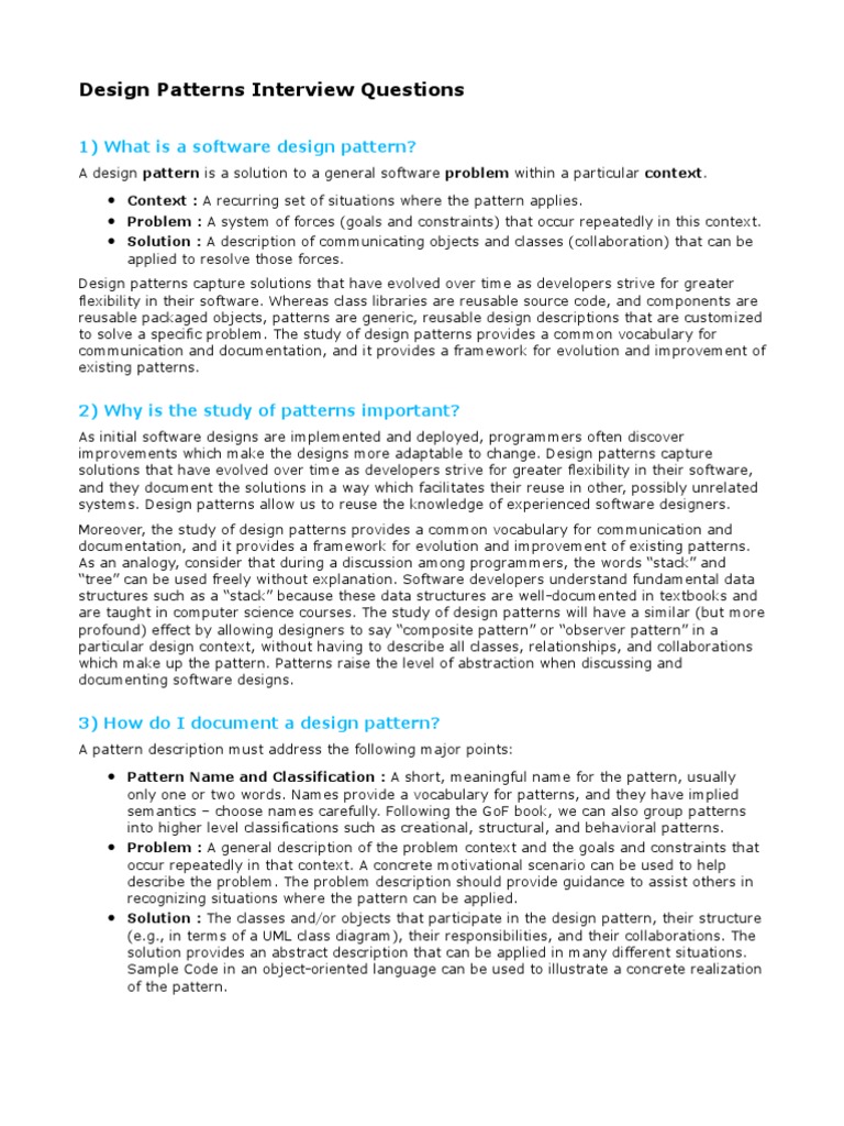 Design Patterns Interview Questions | PDF | Inheritance (Object ...