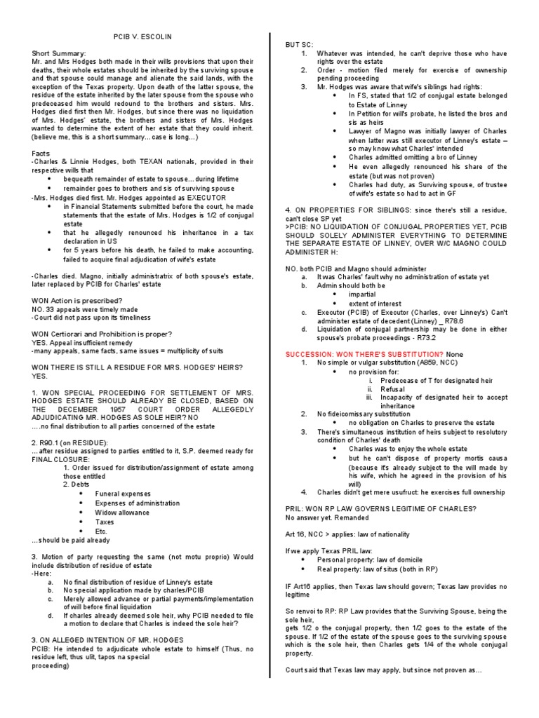 PCIB Vs Escolin | PDF | Will And Testament | Inheritance