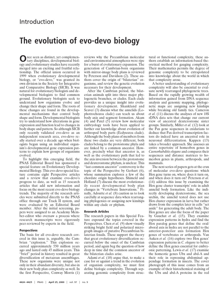 The Evolution of Evo-Devo Biology: Et Al. (11) Discuss The Analyses of ...