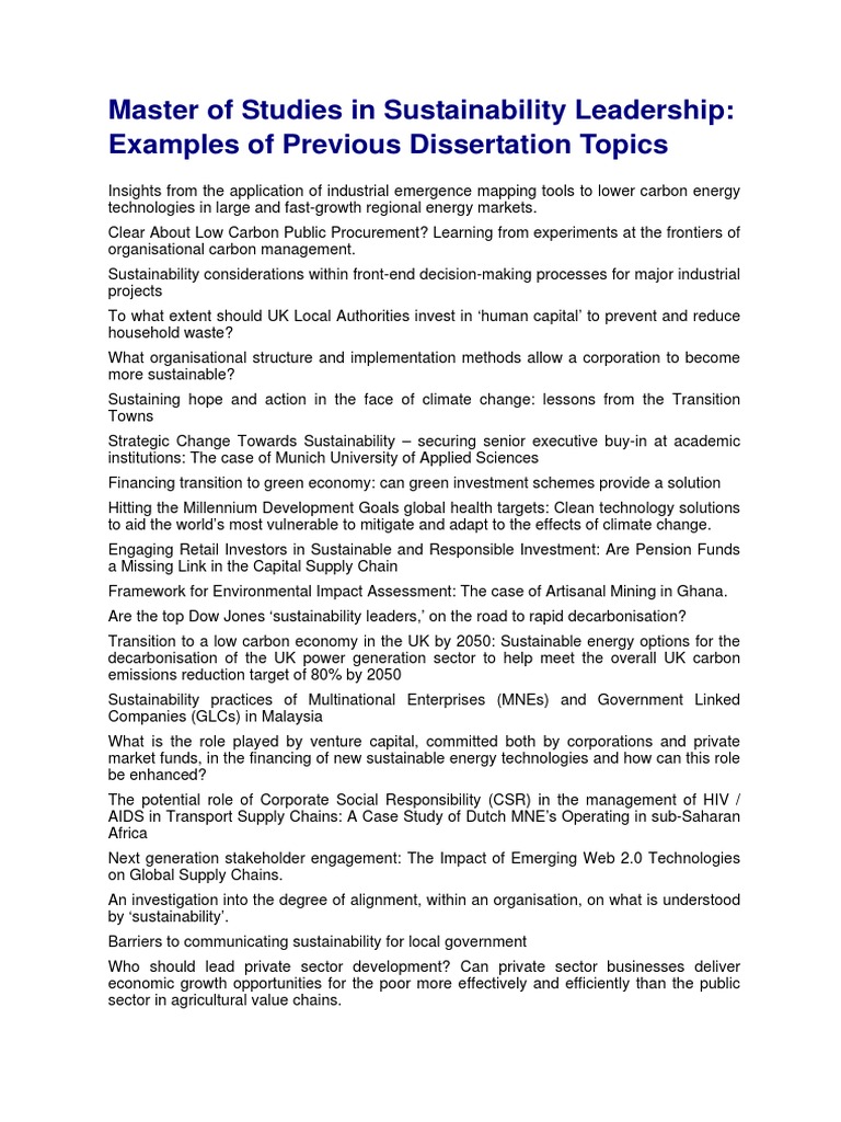 MST Examples of Dissertation Topics 2013 2015 | PDF | Low Carbon ...