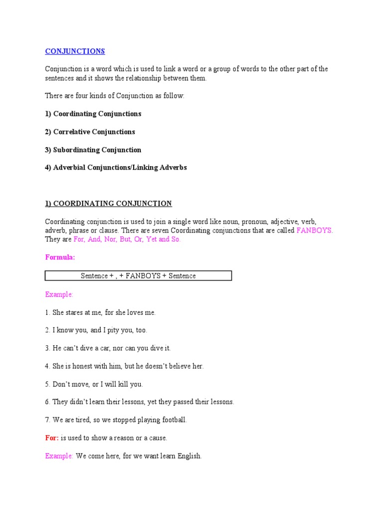 Conjunctions, Interjuction, N Prepositions Notes | PDF | Adverb ...