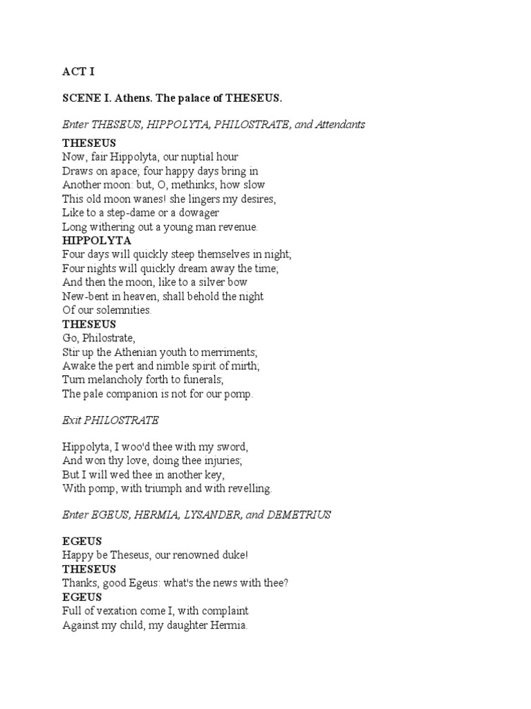 A Midsummer's Night Dream Script (FULL) | A Midsummer Night's Dream ...