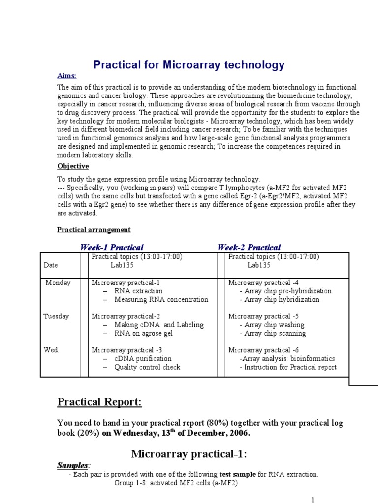 Micro Array Practical Method | PDF | Dna Microarray | Genomics