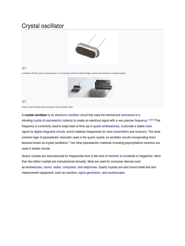 Crystal Oscillator: MHZ Quartz Crystal Hermetically Sealed | PDF ...