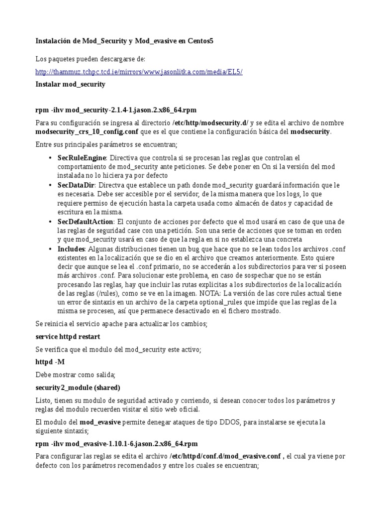 Instalar Mod - Security y Mod - Evasive en Apache | PDF | Software del sistema | Informática
