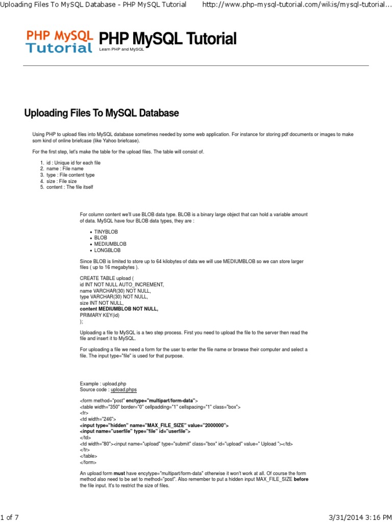 Uploading and Downloading Files from a MySQL Database using PHP | PDF ... Uploading and Downloading Files from a MySQL Database using PHP | PDF ...