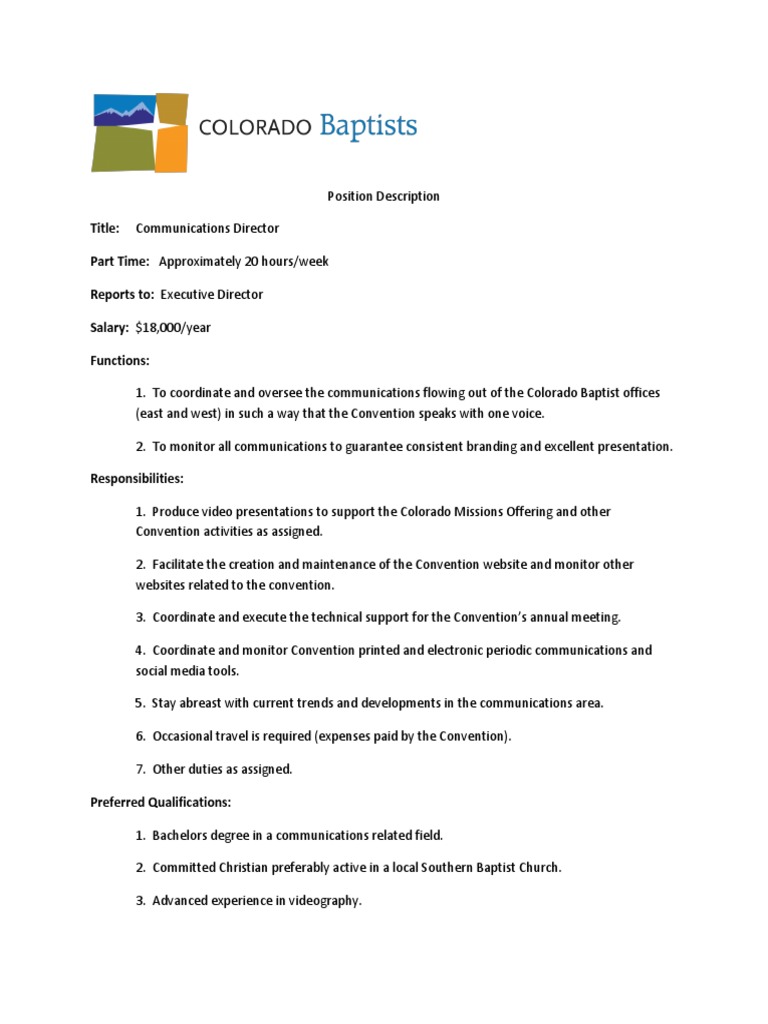 Communication Director Position Description | PDF