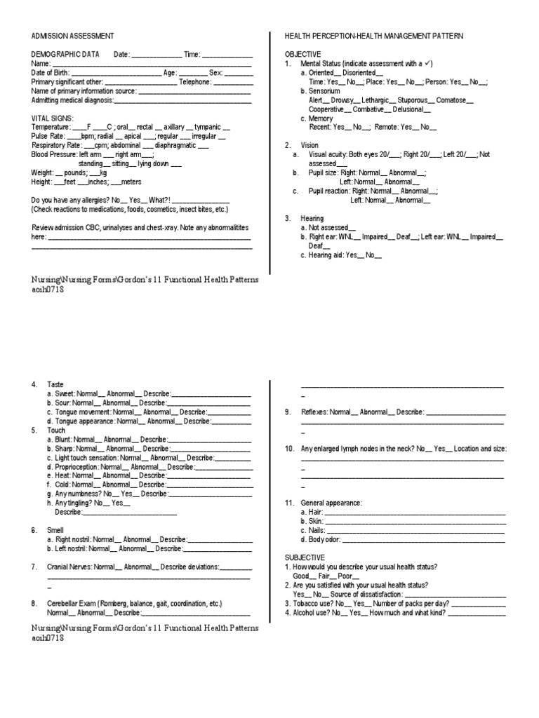 Gordon S Functional Health Pattern Assessment TooL: Edison | PDF ...