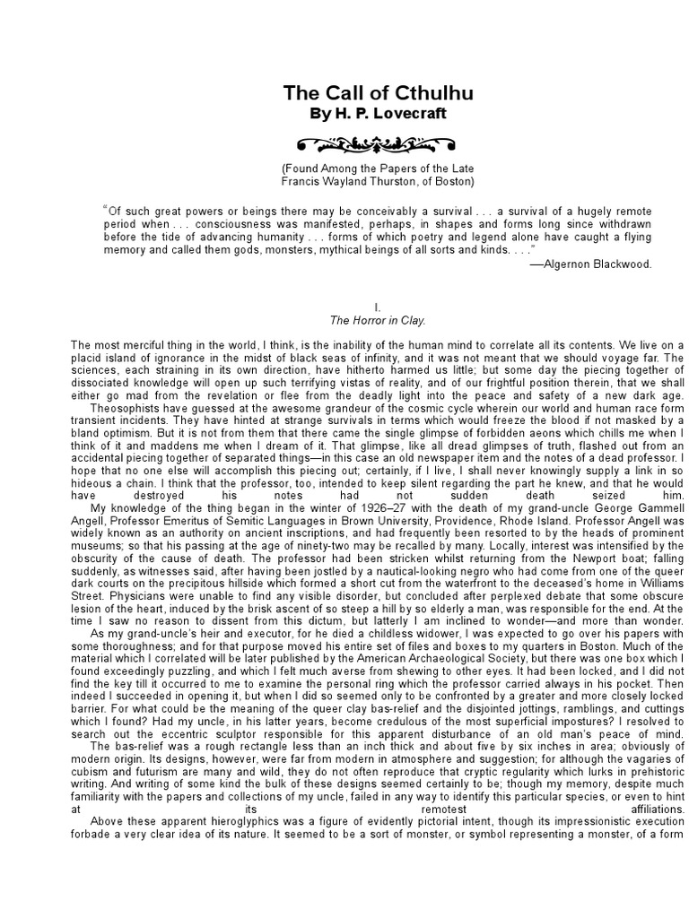 The Call of Cthulhu: by H. P. Lovecraft | PDF | H. P. Lovecraft