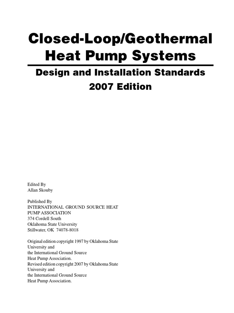 Closed Loop Geothermal Heat Pump Systems - Design and Installation ...