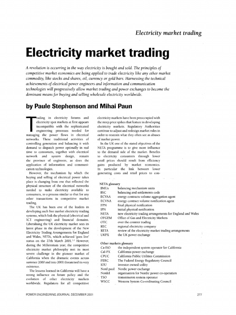 Electricity Market Trading | PDF | Hydroelectricity | Futures Contract Electricity Market Trading | PDF | Hydroelectricity | Futures Contract
